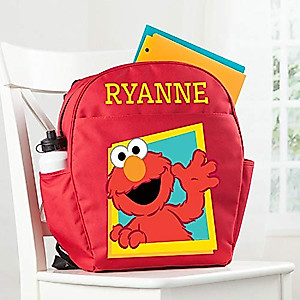 Sesame Street Hello Elmo Personalized Backpack with Custom Name Printed on Red Book Bag | Zippered Compartments and Side Water Bottle Pockets | Toddler Size School Bag
