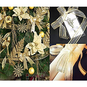 5 Rolls 27 Yards Gold Ribbon, Ribbon for Gift Wrapping, Crafts Fabric for Gift Ribbon, Glitter Ribbon for Wrapping Decoration Wedding Birthday Holiday Gift Wrapping Party