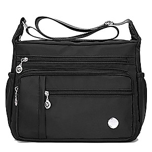 KARRESLY Women's Shoulder Bags Travel Handbag Messenger Cross Body Nylon Bags with Lots of Pockets(Black-L)