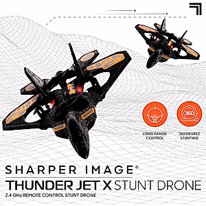 SHARPER IMAGE Thunderbolt Remote Control Stunt Drone, Standard Edition, 2.4 GHz Wireless Fighter Jet RC, Quadcopter with Assisted Landing, Small Plane for Kids and Beginners, Rechargeable