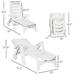 Outsunny Outdoor Chaise Lounge, 5 Level Adjustable Backrest Lounge Chair with Wheels, Folding Tanning Chair for Pool, Beach, Patio, Garden, White