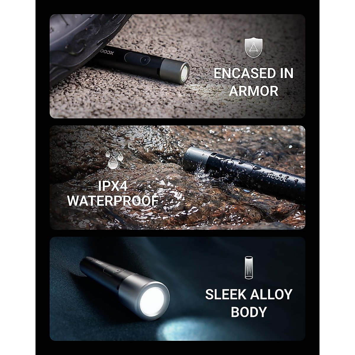 XCOOL 3-in-1 Powerful Flashlight with Arc Lighter and Door Alarm, USB C Charging Flashlights High Lumens Rechargeable, Super Bright Flashlight for Emergency, Camping, Home(1 Pack)