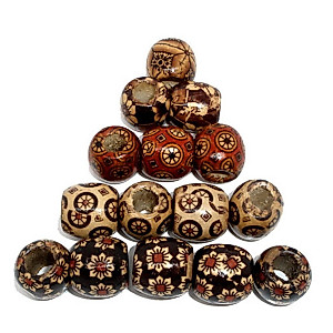 Housweety 100 Mixed Painted Drum Wood Spacer Beads 17x16mm, Round Loose Wood Beads Bulk for Braids, African Beads for Hair, Jewelry Making, Craft DIY, Macrame Rosary Bracelet Necklace Making