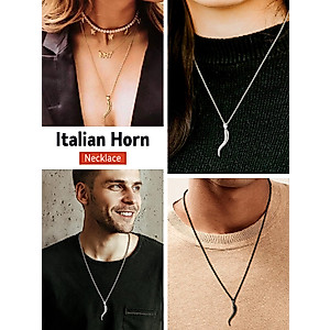 FaithHeart Italian Horn Pendant Necklace for Women Men Sturdy Stainless Steel Cornicello Necklace Protection Necklace Chains with Pendant Italian Charm Talisman with Gift Box