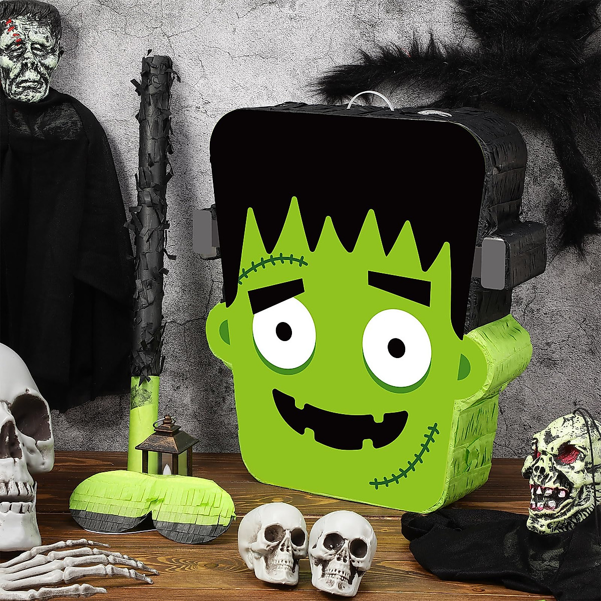 Aoriher Halloween Piñata Green People Piñata Devil Piñata Mexican Piñata with Stick Blindfold for Halloween Birthday Fiesta Game Supplies