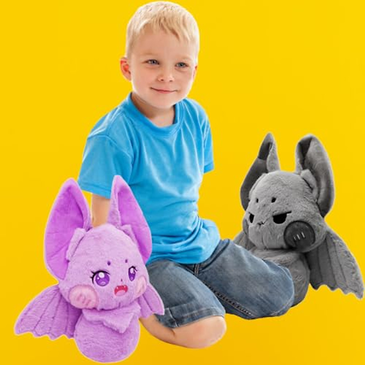ELAINREN Crazy Gray Bat Plush Toy Halloween Bat Stuffed Soft Pillow Cartoon Furry Bat Plushie Dolls Gifts/13.7''