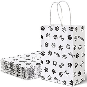 LovesTown 16PCS Gift Bags, Paper Retail Grocery Bags Dog Paw Print Goodie Bags with Paper Twist Handles for Party Gifts Birthday 5.5 x 2.8 x 7.9 inch