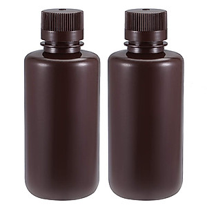 uxcell Plastic Lab Chemical Reagent Bottle 500ml/16.9oz Small Mouth Sample Sealing Liquid Storage Container Brown 2pcs