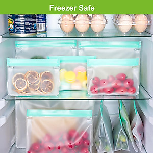 Moretoes 20 Pack Reusable Freezer Food Storage Bags, Silicone Bags Reusable Storage, Quart Freezer Bags for Lunch Marinate Food Travel (Green, 6 Sizes, Stand Up & Lay Flat)