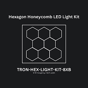 TRON Auto Lab 8X (Eight) Hexagon LED Light Kit, with Border Upgrade, Grid Series, Super Bright Daylight White 6500K, TRON-HEX-LIGHT-KIT-8XB