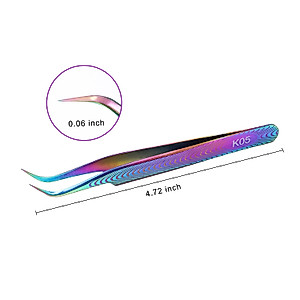 Kolybel Eyelash Extension Tweezers Professional Precision Stainless Steel Lash Extension Tweezers for Mega Volume and Mink Eyelashes Extensions Applying Curved Tips（Color-K05)