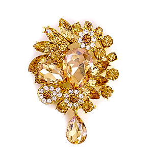 LAXPICOL Vintage Wedding Bridal Big Clear Champagne Crystal Rhinestone Tear Drop Brooch Pin for Women