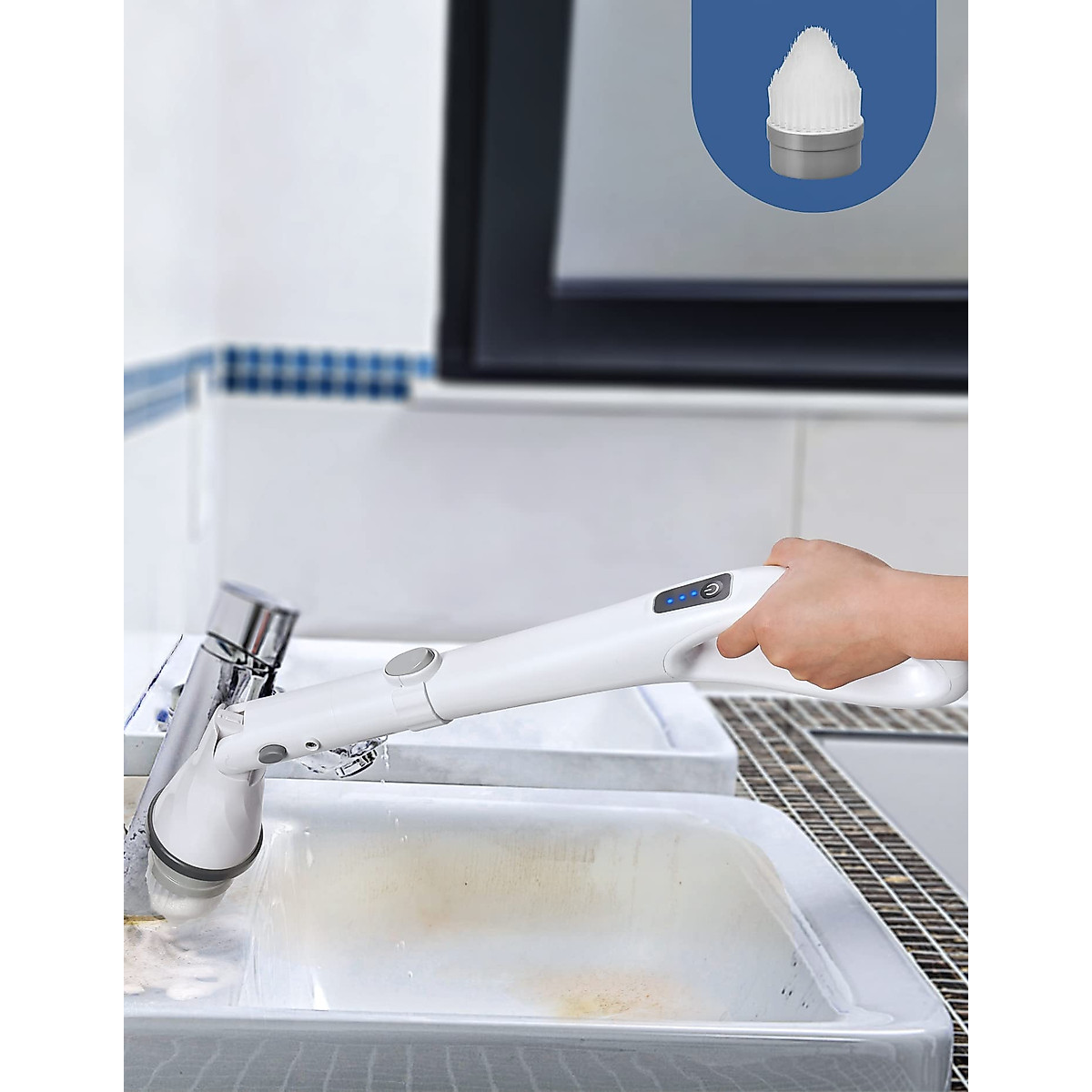 Electric Spin Scrubber, 2023 New Cordless Shower Scrubber with LED Display, Power Scrubber with Detachable Extension D-Shape Handle, Cleaning Brush for Bathroom Tile Tub Shower Grout