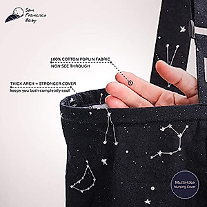 Cotton Nursing Cover - Large Breastfeeding Cover with Built-in Burp Cloth & Pocket - Soft, Breathable, Chemical-Free, 360° Coverage, Black Nursing Cover for Breastfeeding by San Francisco Baby