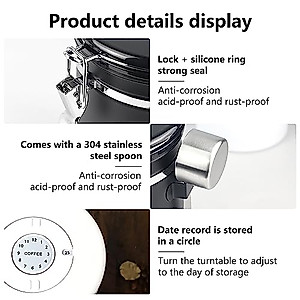 Fourmor Stainless Steel Coffee Grounds and Beans Container Canister with Date-Tracker - CO2-Release Valve and Measuring Scoop 22OZ for Grounds Coffee, Beans, Tea, Flour, Cereal, Sugar