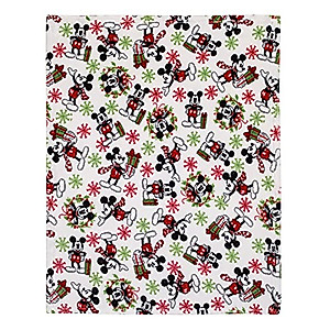 Disney Mickey Mouse White, Red, and Green Holiday Christmas Wreathes, Gifts, and Snowflakes Super Soft Baby Blanket