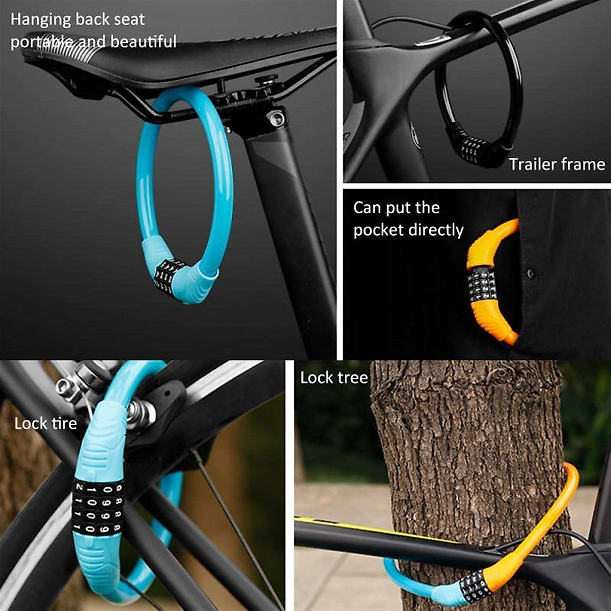 Bicycle Accessories Mountain Bike Portable Anti-Theft Lock Password Lock Fixed Bicycle Strong Security Ring Lock Bike Parts (Color : Blue)