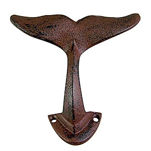 MUDHEN UpperDeck Primitive Whale Tail Cast Iron Wall Hooks, Pack of 4