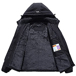 Pooluly Women's Ski Jacket Warm Winter Waterproof Windbreaker Hooded Raincoat Snowboarding Jackets Black-L