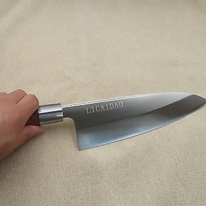 LICAIDAO Deba Knife, Fish Fillet Knife, Stainless Steel Single Bevel Japanese Kitchen Knife for Fish Cutting with Ergonomic Handle, 210mm