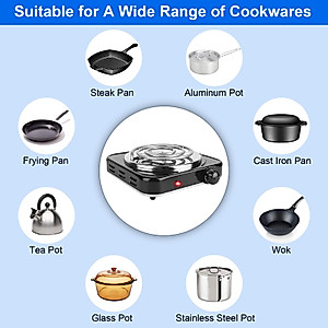 KOCASO Countertop Single Burner Electric Stove, 1000W Portable Coil Heating Hot Plate RV Hot Plate with Non Slip Rubber Feet w/ 35in Plug Cord, Black