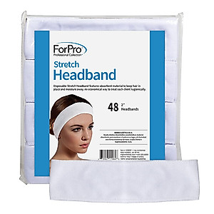 ForPro Professional Collection Stretch Headbands - Moisture Absorbent Disposable Spa - 2.25” W x 18” C - 48-Count
