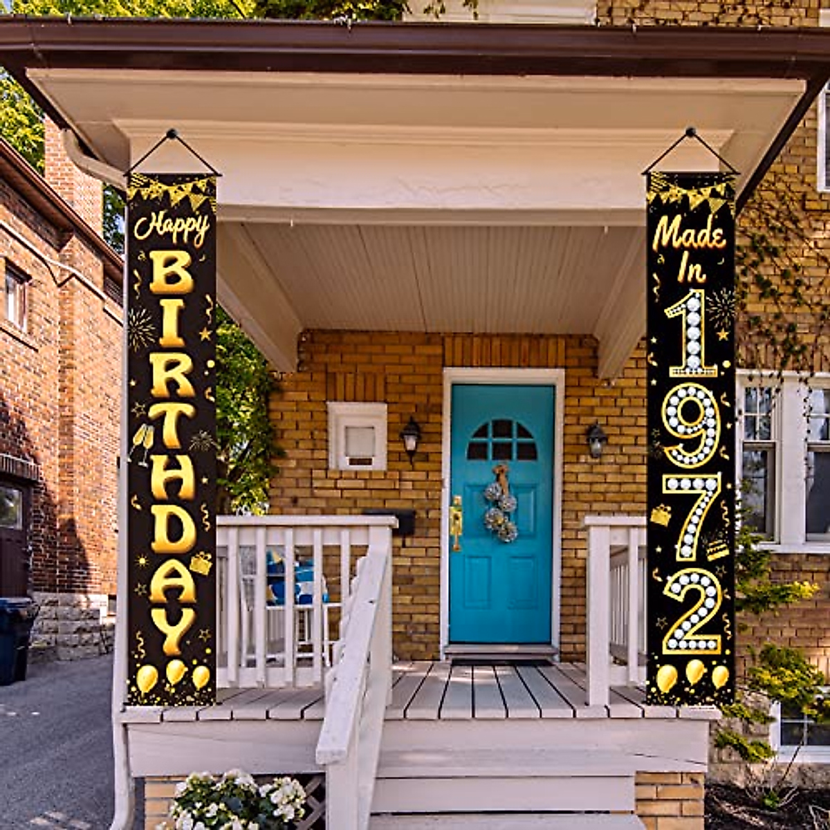 50th Birthday Door Banner Decorations for Men & Women, Black Gold Made in 1972 Banner Happy 50 Birthday Party Door Porch Sign, Fifty Birthday Door Backdrop Decor