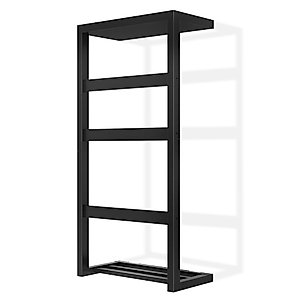 Bamboo Wall Blanket Ladder, 4-Tier Towel Racks, Blanket Holder with Anti-Slip Construction Home Decor, Decorative Blanket, Quilt, Towel, Scarf Ladder Shelves for Bathroom, Living Room, Bedroom, Black