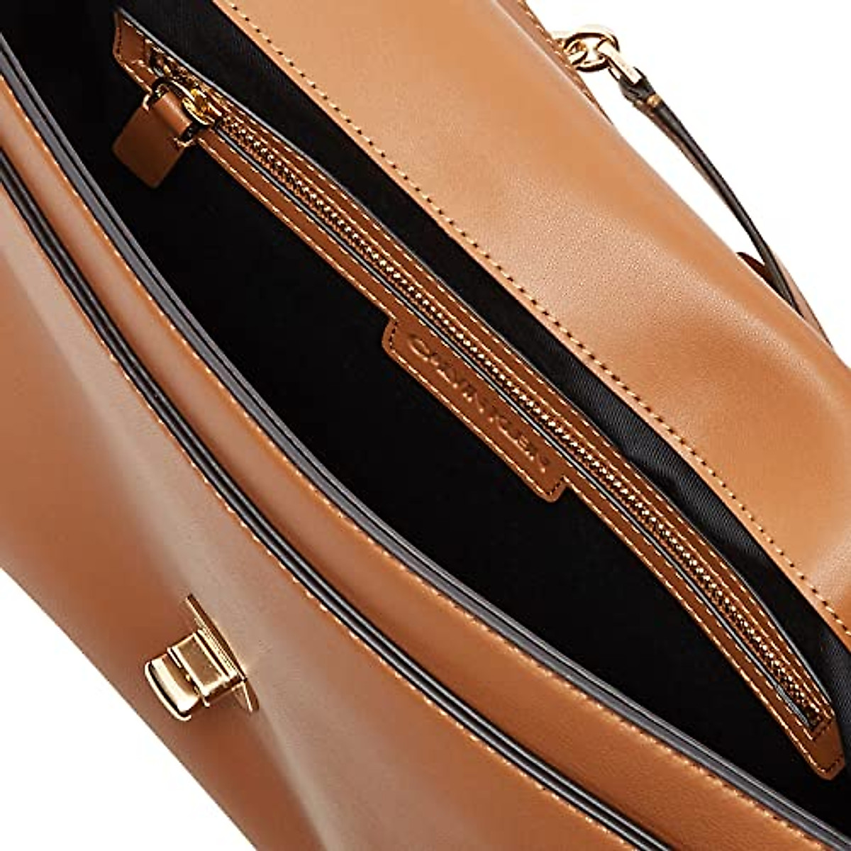 Calvin Klein Soft Lock Lamb Leather Large Convertible Crossbody Shoulder Bag, Caramel