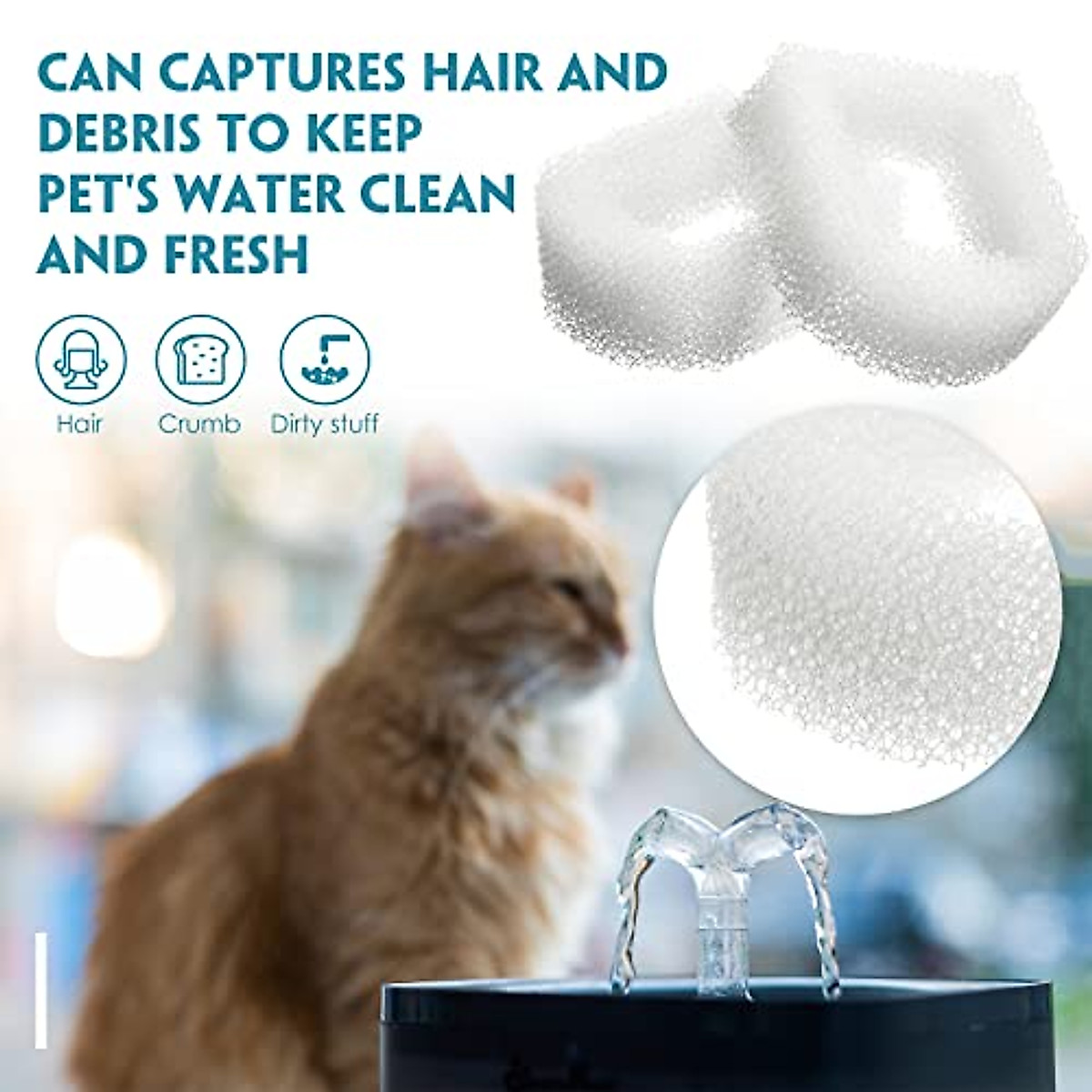 50 Pieces Pet Fountain Filter Cat Replacement Foam Filters Replacement Fits for Pet Fountain Filters Multiple Pet Fountain Foam Filters Cat and Dog Fountain Foam Filters