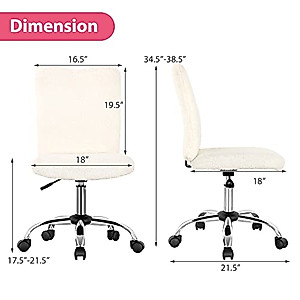Giantex Faux Fur Office Chair, Armless Home Desk Chair, Height Adjustable Swivel Cute Chair, Middle Back Chair w/Chrome Base, Modern Fuzzy Vanity Chair, Rolling Task Chair for Study Bedroom (Ivory)
