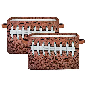 American Football Laces Storage Basket Cube Sport Ball Large Toys Storage Box Bin with Handle Collapsible Closet Shelf Cloth Organizer for Nursery Bedroom,15x11x9.5 in,1 Pack