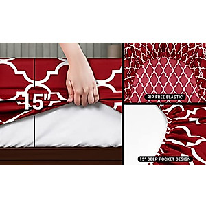 Utopia Bedding King Sheet Set, Soft Microfiber 4 Piece Bed Sheets with 16" Deep Pocket - Easy Care Brushed Microfiber (Quatrefoil - Burgundy)