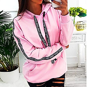 Long Sleeve Sweatshirt for Women THENLIAN Women Plus Size Long Sleeve Solid Sweatshirt Hooded Pullover Tops Shirt(Pink, XXXL)