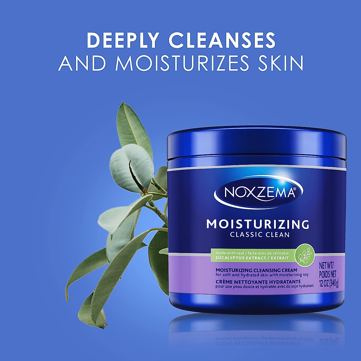 Noxzema Classic Clean Original Deep Cleansing Cream for Soft & Smooth Skin – Real Eucalytpus Extract Noxzema Moisturizing Cleansing Cream Face Wash, 12 Oz Ea (Pack of 4)
