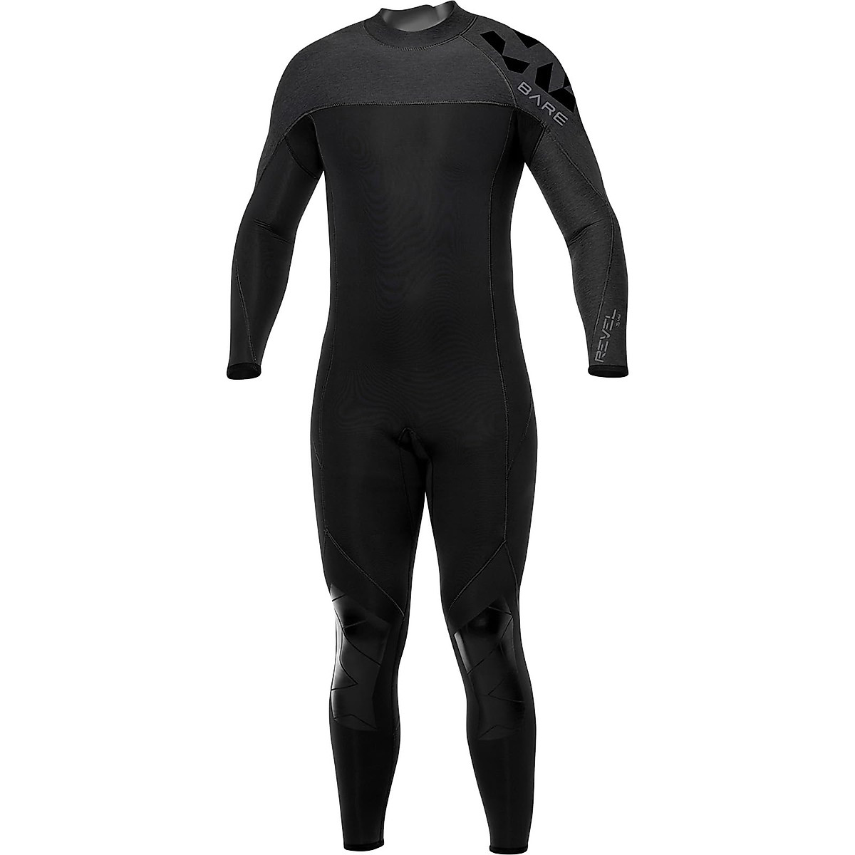 BARE 3/2MM Revel Men's Full Wetsuit | Combines Comfort and Flexibility | Made from a Blend of Neoprene and Laminate | Designed for All Watersports Including Scuba Diving and Snorkeling | Grey - M