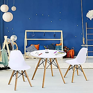 BETTARY Table and Chair Set, 3-Piece Kids Dining Learning Furniture Set, Kids Size Plastic Table and Chairs w/Beechwood Legs for Home Daycare Preschool, Play Table for Toddler Gifts, White (2 Chairs)