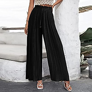 Womens Wide Leg Palazzo Pants High Waisted Lounge Pant Smocked Pleated Loose Casual Pant Suits for Women (Black, XL) X-Large
