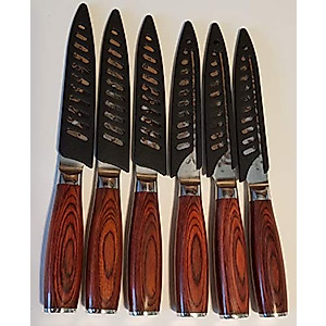 D&G Dinner Steak Knives - Non Serrated - Hammered Japanese High Carbon 7CR17 Stainless Steel - Set of 6