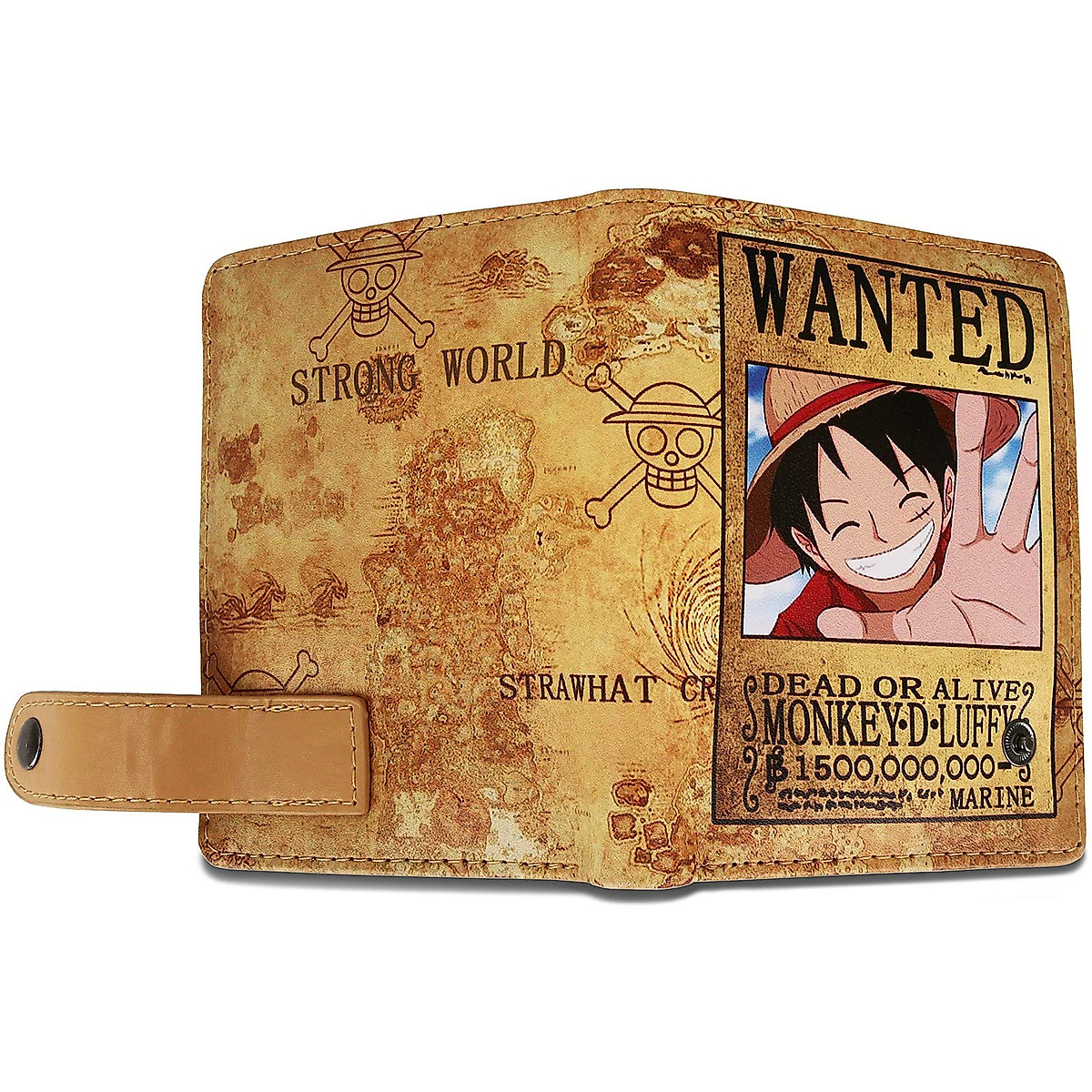 Roffatide Anime Luffy Wallets for Boys Bi-Fold Short Faux Leather Wallet Travel Slim Wallet with Zip Coin Pocket Khaki