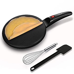NutriChef Electric Griddle Crepe Maker - Pan Style Hot Plate Cooktop with ON/OFF Switch, Nonstick Coating, Automatic Temperature Control & Plug-in Operation for Kitchen & Countertop - PKCRM08