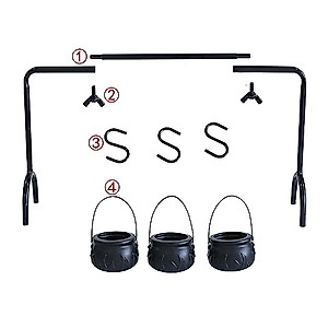 3pcs Black Plastic Witches Cauldron Serving Bowls on Rack, Halloween Party Decotations, Halloween Decor Candy Bucket Cauldron for Outdoor and Indoor Home Kitchen Halloween Decoration