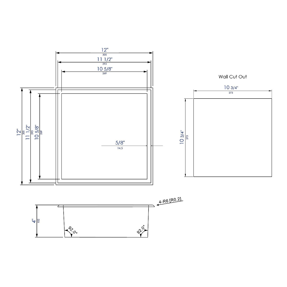 ALFI brand ABNP1212-BG Shower Niche, Brushed Gold 12 x 12 x 4