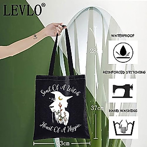 LEVLO Witch Canvas Tote Bag Witchy Gift Soul Of a Witch Heart Of a Hippie Shoulder Bag Witch Magic Merchandise (Soul Of a Witch BT)