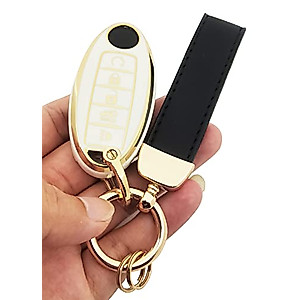 vurbemes 360 Degree Soft TPU Protector Key Fob Cover Case Compatible with Infiniti JX35 Q50 Q60 QX56 QX60 QX80 for Nissan Altima Murano Pathfinder Maxima Armada Rogue Key Fob (White)