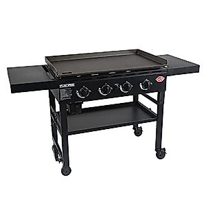 Char-Griller 8036 Flat Iron 4 Burner Outdoor Griddle Gas Grill with Lid, Black