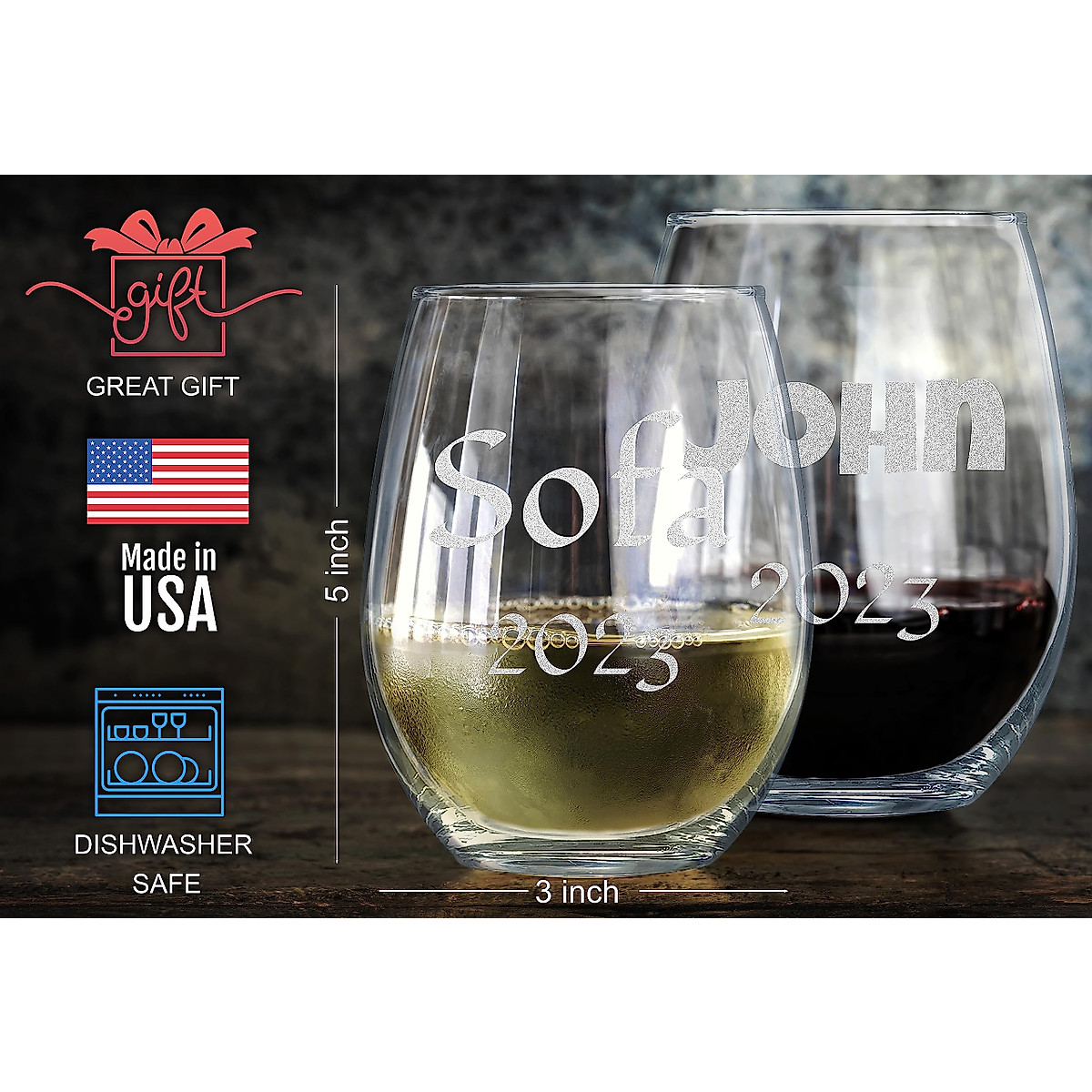 Set of 1, 2, 3, 4 Personalized 15oz Stemless Wine Glass - Engraved with Your Custom Text, Customized Wedding Party Glass Gifts (1)
