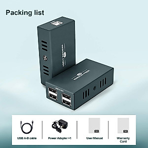 USB Extender 165ft Kit with 4 USB 2.0 Hub, Over Single Ethernet Cat5e/6/7 Up to 165ft(50m), Plug and Play, No Driver Needed, USB RJ45 LAN Extension