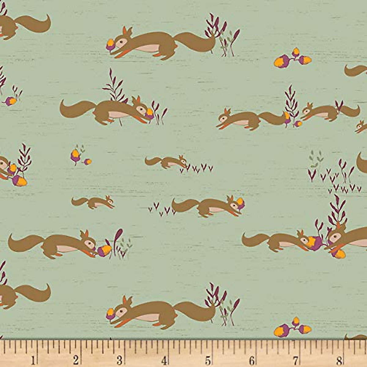 Art Gallery Fabrics Art Gallery Autumn Vibes Squirrels at Play Fabric, Dusty Seafoam