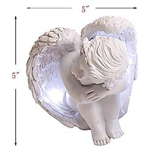 JUNIQUTE Sleepy Time Little Angel with Light Cupid Garden Statue Home Decor Cherub Statue Baby Sculpture Figurine Set of 2